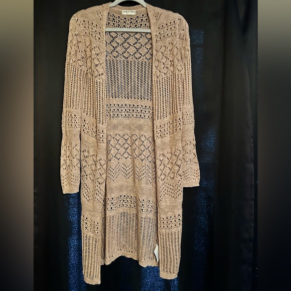 Sweet Envy | Sweaters | Sweet Envy Beige Crochet Duster Long Cardigan ...